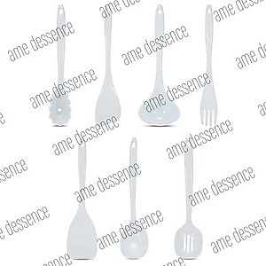 AME D'ESSENCE 12" Melamine Slotted Spoon White Durable and Versatile Kitchen Tool Perfect for Straining Stirring Serving Scratch-Resistant and Non-Stick Surface Ergonomic Handle for Comfortable Grip