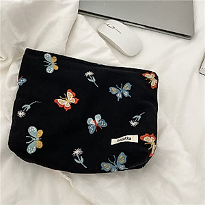 LYDZTION Butterfly Makeup Bag Cosmetic Bag for Women,Large Capacity Canvas Makeup Bags Travel Toiletry Bag Accessories Organizer,Black