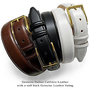 Adam Gold Men's Genuine Italian Calfskin Leather Dress Belt 1-1/8"(30mm) Wide Polished Buckle (Smooth Black, 36)