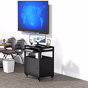 Argatin AV Cart with Keyboard Tary and Locking Cabinet Laptop Cart on Wheels Utility Cart and Pullout Tray - Max Capacity 350 lbs(24.8''L x 18.1''W x 39.8''H)