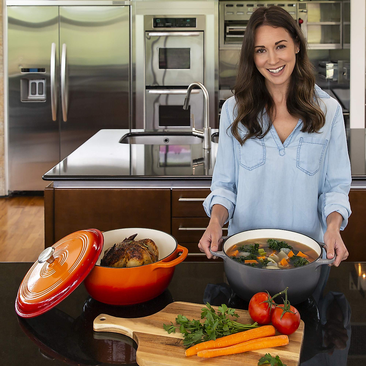 Best Choice Products 6 Quart Enamel Cast-Iron Round Dutch Oven, Family Style Heavy-Duty Pre-Seasoned Cookware for Home, Kitchen, Dining Room, Oven Safe w/Lid, Dual Handles - Gray