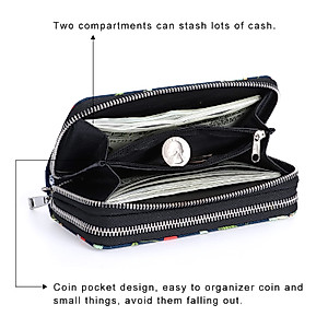 Abberry Double Zipper Wristlet Wallet Long Clutch Purse Cellphone Wallet for Women (Cherry)