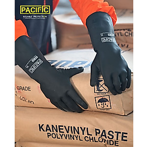 PACIFIC PPE Chemical Resistant Gloves, Heavy Duty Industrial Rubber Gloves, Resist Acid, Alkali and Oil, 12.6", Large