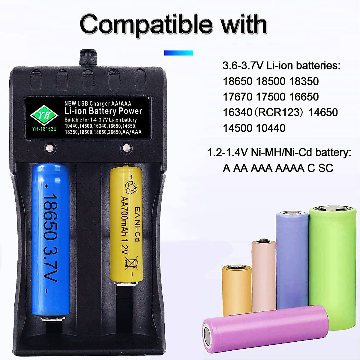 18650 Battery Charger AA Battery Charger for 3.7V Lithium-ion Battery 18650 18500 18350 16340 14500 26650 Battery,AAA Battery Charger for Ni-MH 1.2V AA AAA Battery