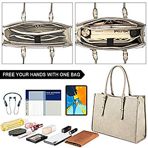 Laptop Bag for Women 15.6 Inch Waterproof Lightweight Leather Laptop Tote Bag Womens Professional Business Office Work Bag Briefcase Large Computer Bag Shoulder Handbag Beige