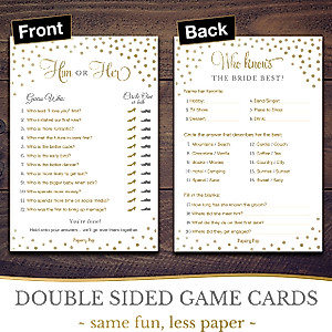 Bridal Shower Games - 5 Activities for 50 Guests - Double Sided Games - Gold Polka Dots