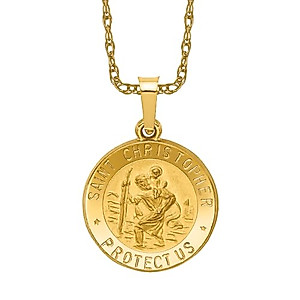 IceCarats 14K Yellow Gold Saint Christopher Medal Patron of Travelers Athletes Protection Necklace Christian Religious Pendant Faith Charm 21.2mm x 15mm Only