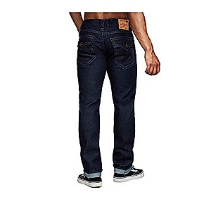 True Religion Men's Geno Low Rise Slim Fit Straight Leg Jean with Back Flap Pockets, Sample Body Rinse, 34W X 34L