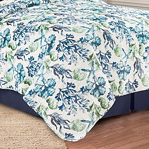 C&F Home Bluewater Bay King Cotton Quilt Set All-Season Oversized Reversible Nautical Coastal Beach Theme Bedspread 3 Pcs with Shams King 3 Piece Set Blue