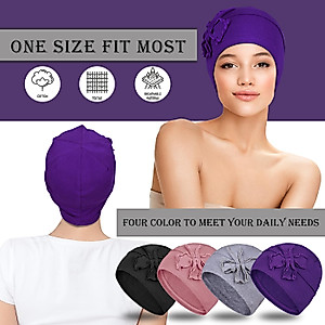 DACKRITO 4 Pieces Cotton Chemo Turbans Headwear Beanie for Women, Chemo Caps with Floral for Cancer Patient Hair Loss (Group-2)