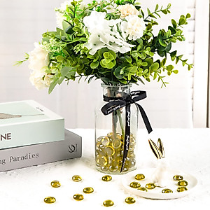 FUTUREPLUSX 1LB Yellow Flat Glass Marbles, Glass Beads Floral Pebbles Decorative Rocks Gold Gemstones Vase Fillers for Centerpieces Table Scatter Aquarium Fall Home Decor