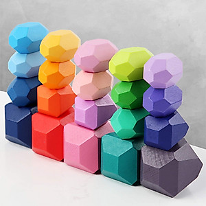 Heamuy Stacking Building Balancing Game Colored Pine Wood Stone Stacking Educational Puzzle Toys for KidsHeamuy Toddlers Preschool Learning Supplies