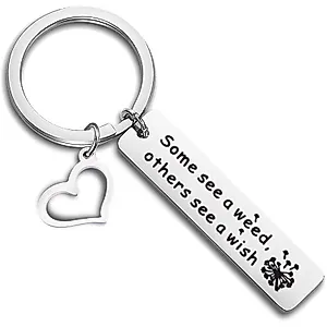 FEELMEM Dandelion Wish Keychain Some See A Weed Others See A Wish Inspirational Quote Dandelion Jewelry Encouragement Gift for Best Friend(silver)
