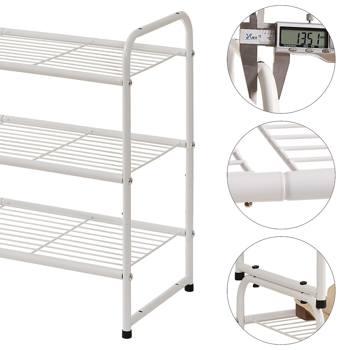 YMYNY Freestanding Shoe Racks, 3 Tiers Stackable & Adjustable Shoe Storage Shelf, Extra Large Capacity Shoe Organizer Stand for 20-24 Pairs, for Entryway, Closet, Bedroom, White, 42.9" L, UHXJ302W