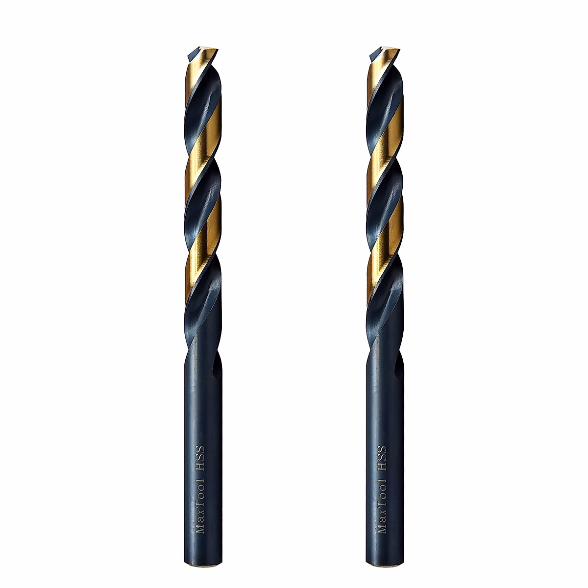 MAXTOOL 3/8" 2pcs Identical Jobber Length Drills HSS M2 Twist Drill Bits Fully Ground Black & Bronze Straight Shank Drills; JBF02H10R24P2