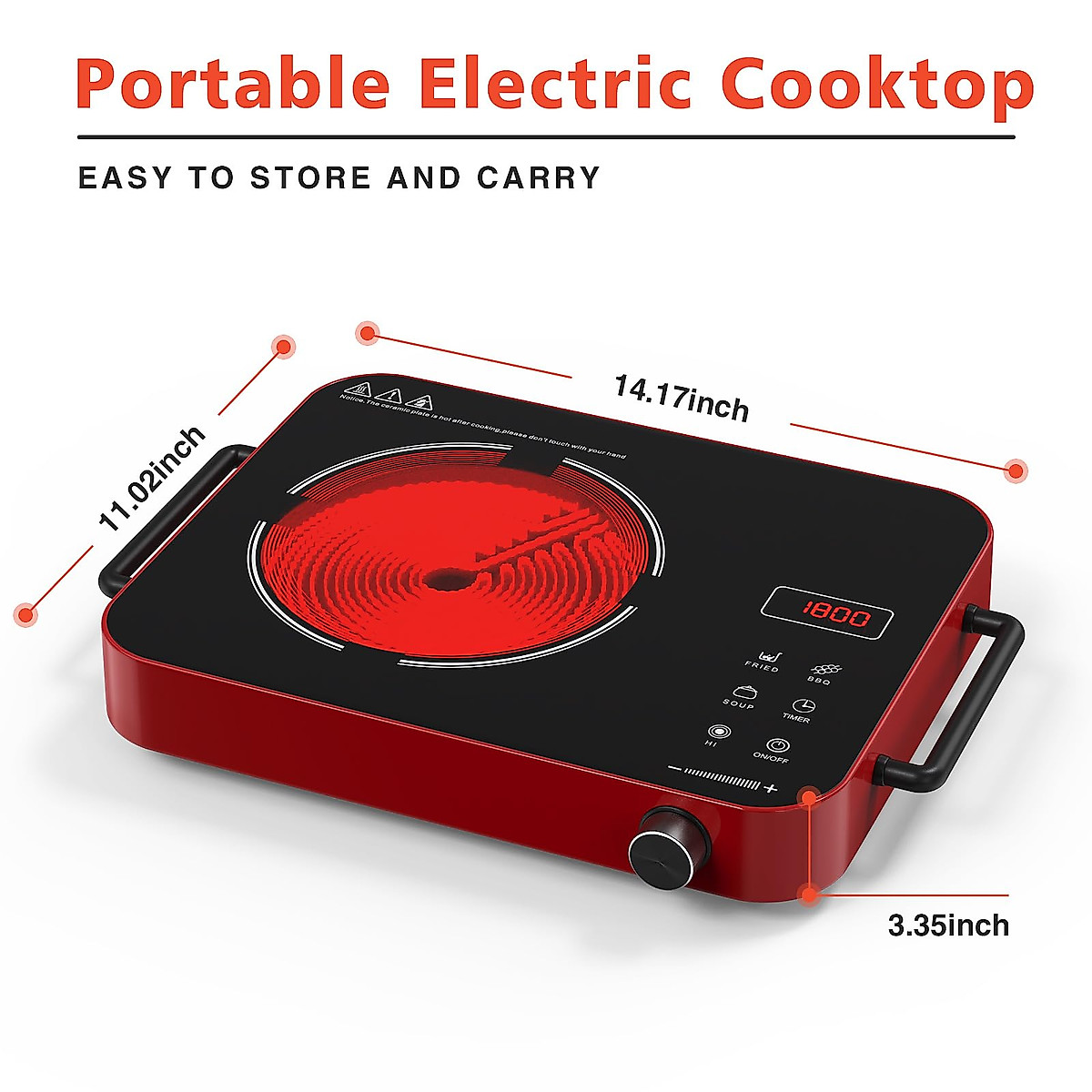 Portable Electric Cooktop, Electric Stove Single Burner Ceramic Cooktop 110v with Plug, Hot Plate Electric Countertop, Child Safety Lock, Timer,1800W Infrared Burner,Touch and Knob Control
