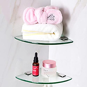 Bathroom Shelves Glass Corner Shelf 2Pcs, glrovazas Quarter Round Glass Shower Shelf Tempered Glass Shampoo Basket Holder with Screws, Bathroom Storage Rack Wall Mounted (7.8 x 7.8inch (20cm))