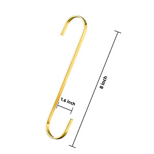 LuoQiuFa 8 inch Extra Large S Shaped Hooks, Heavy Duty Long S Hooks for Hanging Plant Extension Hooks for Kitchenware,Utensils,Pergola,Closet,Flower Basket,Garden,Indoor Outdoor Uses(Gold 4 Pack)
