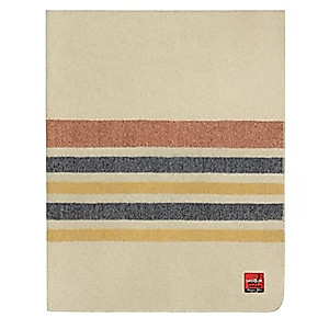 swiss link Military Surplus Classic 87 x 60 Inch Insulating Indoor Outdoor Stain, Flame, and Water Wicking Washable Striped Wool Blanket, Bay Point,Multicolor