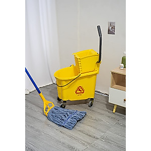 Matthew Cleaning Commercial Mop Bucket INCL.2 Pack Mop Head with Side Press Wringer On Wheels,Heavy Duty Tandem Portable Floor Cleaning Wavebrake,Ideal for Household,Industrial,Restaurant,38 Quart