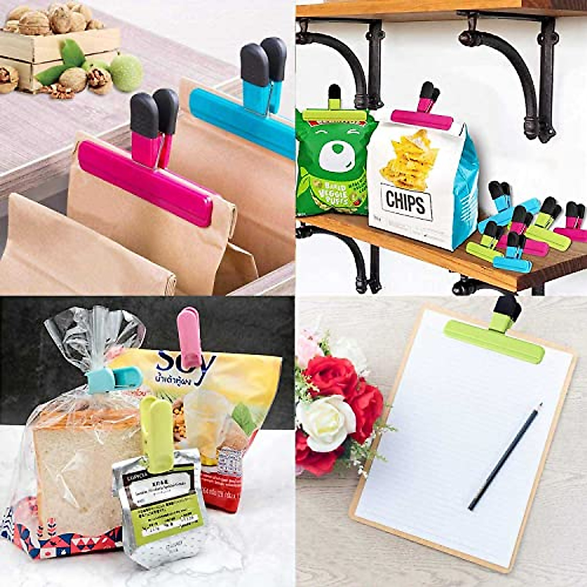 11 Pack Chip Bag Clips, Food Bag Clips Plastic Sealing Clips with Good Grips, Assorted Sizes Heavy Duty Bag Clips for Food Kitchen Bags