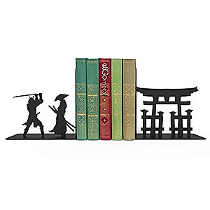 Samurai Bookends, Bookends for Shelves, Book Ends for Office, Modern Bookends for Desk and Bookshelves, Metal bookends, Heavy Duty Metal Black Bookend Support, Creative Book Ends.