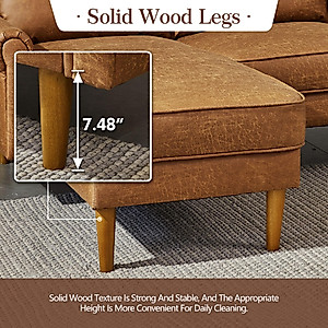 POUUIN 81" Small Sectional Sofa Couches for Living Room,Mid-Century Modern L-Shape Sofa Couch with Chaise,Faux Leather Comfy Chaise Sofa for Office Apartment Small Space,Brown