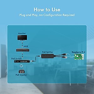 Gigabit PoE USB C Splitter 48V to 5V 2.4A, IEEE 802.3af/at 10/100/1000Mbps Active PoE Power Over Ethernet USB C Splitter Adapter for Security IP Cameras, iPads, Raspberry Pi4, Dropcam