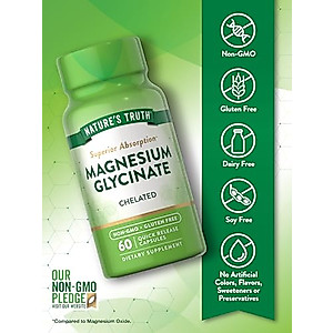 Magnesium Glycinate Capsules | 200mg | 60 Count | Chelated Superior Absorption Formula | Non-GMO & Gluten Free Supplement | by Nature's Truth