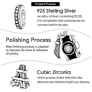 VALGACLS Eiffel Tower Camera Charms 925 Sterling Silver Charms for Bracelets Necklace Valentine's Day Mother's Day Jewelry Gift for Women