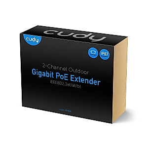 Cudy 2 Channel Gigabit Outdoor PoE Extender, IP67 Waterproof, 10/100/1000Mbps, PoE Repeater Amplifier Booster, Wall-Mount, Daisy Chain, 802.3bt at af