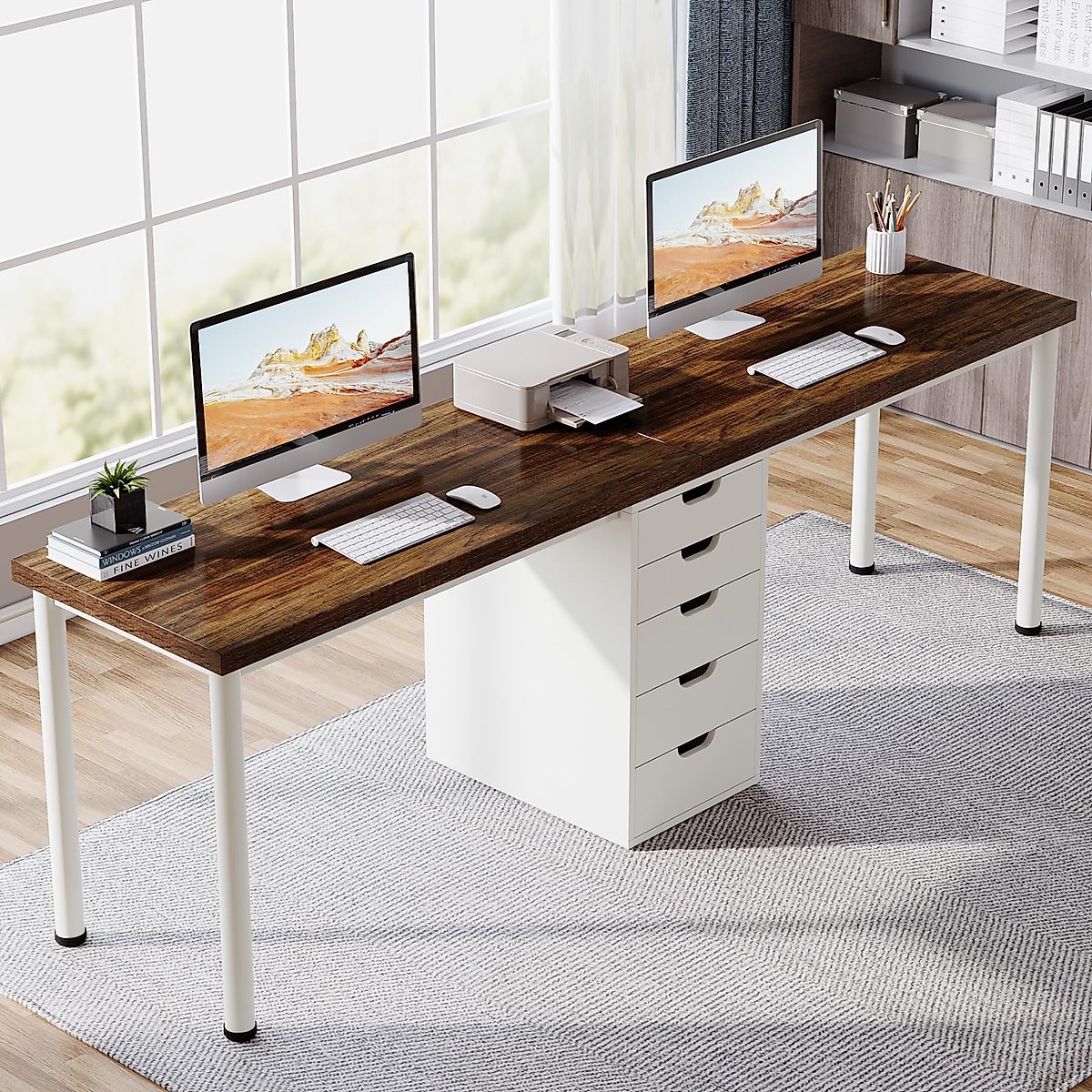Tribesigns Two Person Computer Desk with 5 Drawers, 78.7 Inches Extra Long Double Office Desk, Modern Simple Double Computer Desk Study Writing Table Workstation for Home Office