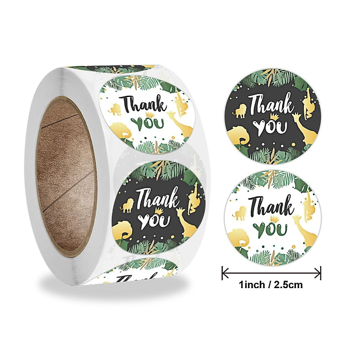 Thank You Baby Shower Sticker, Jungle Safari Thank You Stickers,Green Gold Wild Animals Birthday Party Label Sticher Decorations