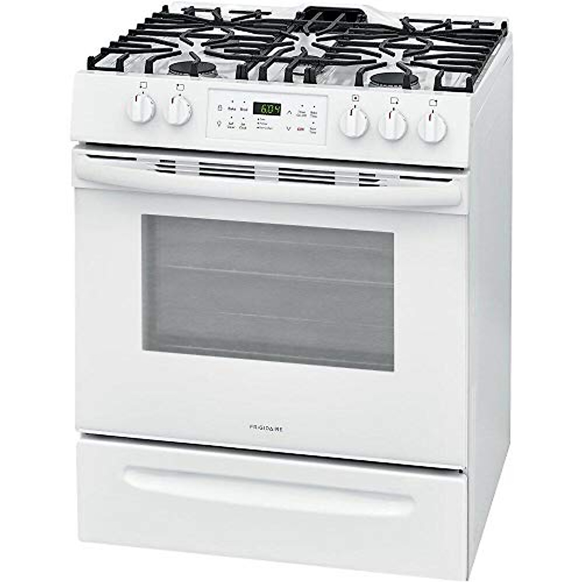 Frigidaire FFGH3054UW 30"" Slide-In Gas Range with 5 Burners 5 Cu. Ft. Oven Capacity Self Clean and Storage Drawer in White