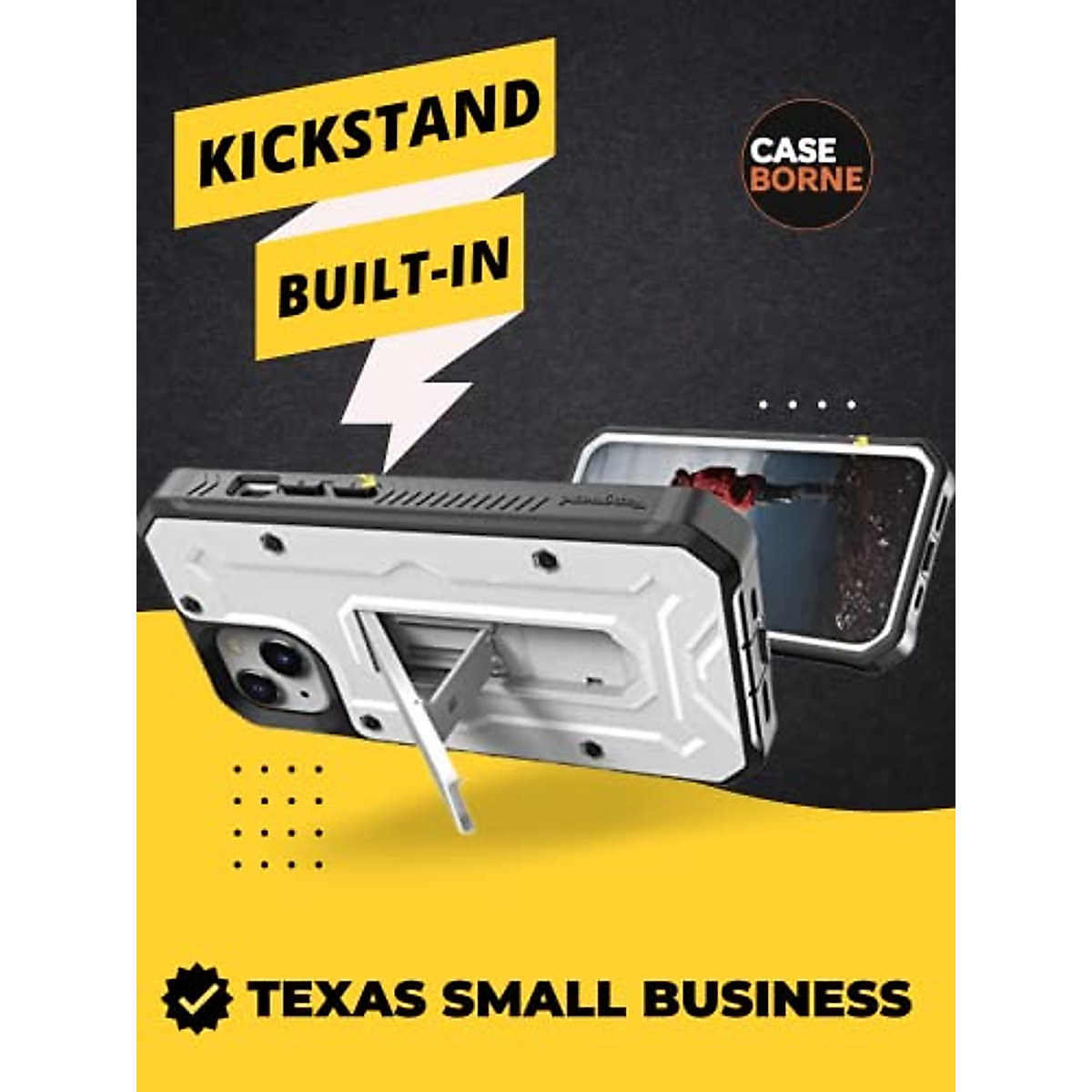 CaseBorne ArmadilloTek V Compatible with iPhone 14 / iPhone 13 Case - [Up to 21 Feet Drop Proof] - Military Grade Full Body Heavy Duty with Built-in Screen Protector and Kickstand - White