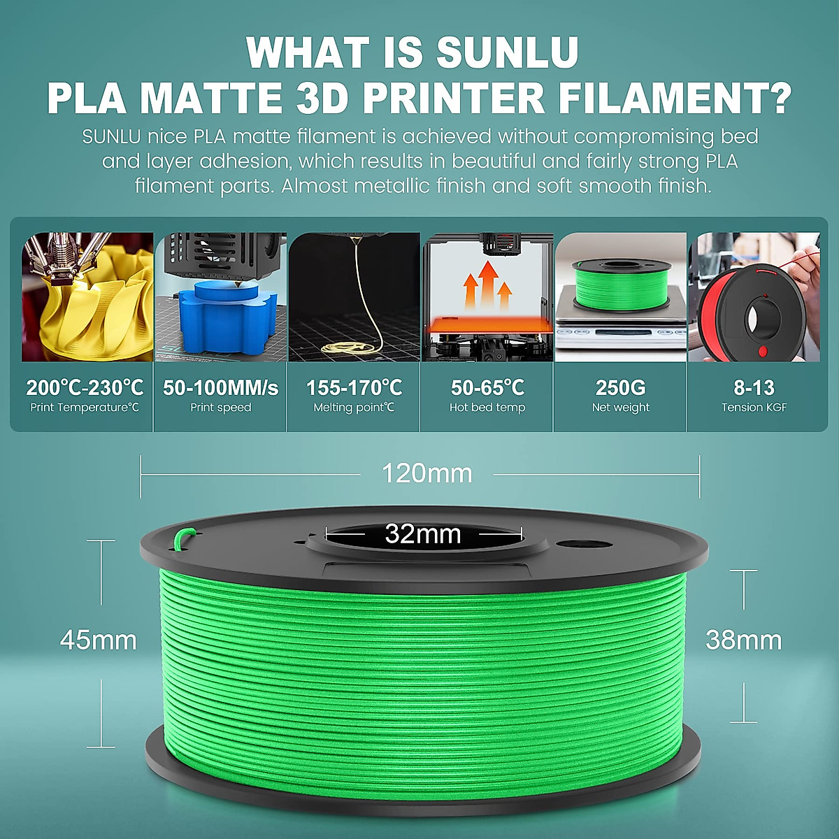 SUNLU 3D Printer Filament, PLA Matte and Silk Filament Bundle, 1.75mm PLA Filament Muticolor, 250G Spool, 8 Rolls, Black+White+Red+Blue+Green+Pink+Grey+Clay