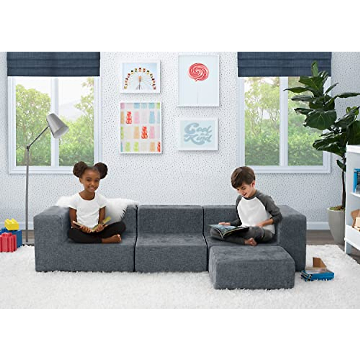 Delta Children Cozee 4-Piece Customizable Sectional Sofa Set, Grey