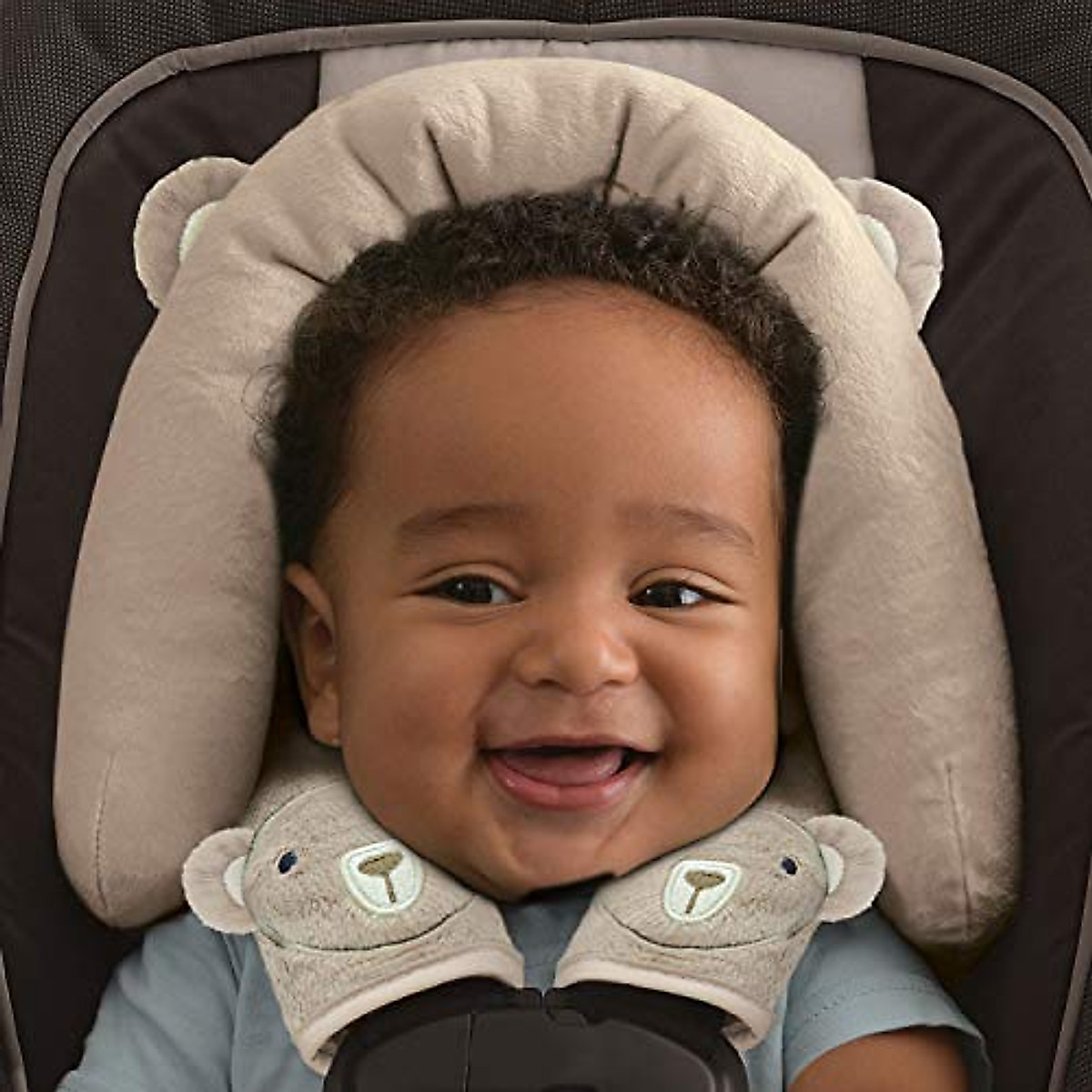 Travel Bug by GoldBug Baby & Toddler 3-Piece Head Support & Strap Covers Set for Car Seats & Strollers - Bear