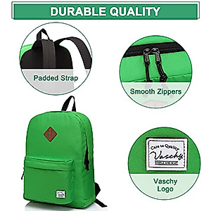 VASCHY Lightweight Backpack for School, Classic Basic Water Resistant Casual Daypack for Travel with Bottle Side Pockets (Green)