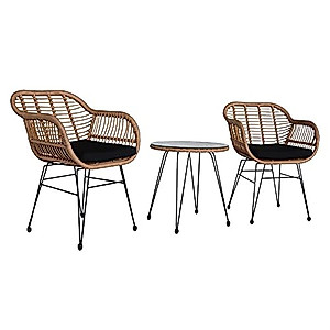 SAWQF 4 Pieces Patio Furniture Set Outdoor Garden Patio Oshion 3 pcs Wicker Rattan Patio Conversation Set with Tempered Glass Table