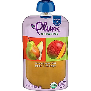 Plum Organics Stage 2 Organic Baby Food - Pear and Mango - 4 oz Pouch - Organic Fruit and Vegetable Baby Food Pouch