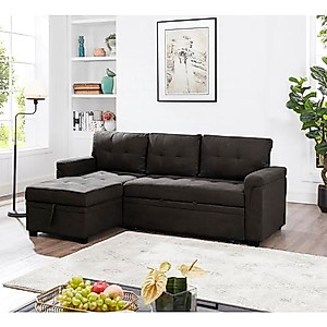 Naomi Home Modern Sectional Sofa with Storage Chaise Espresso/Velvet