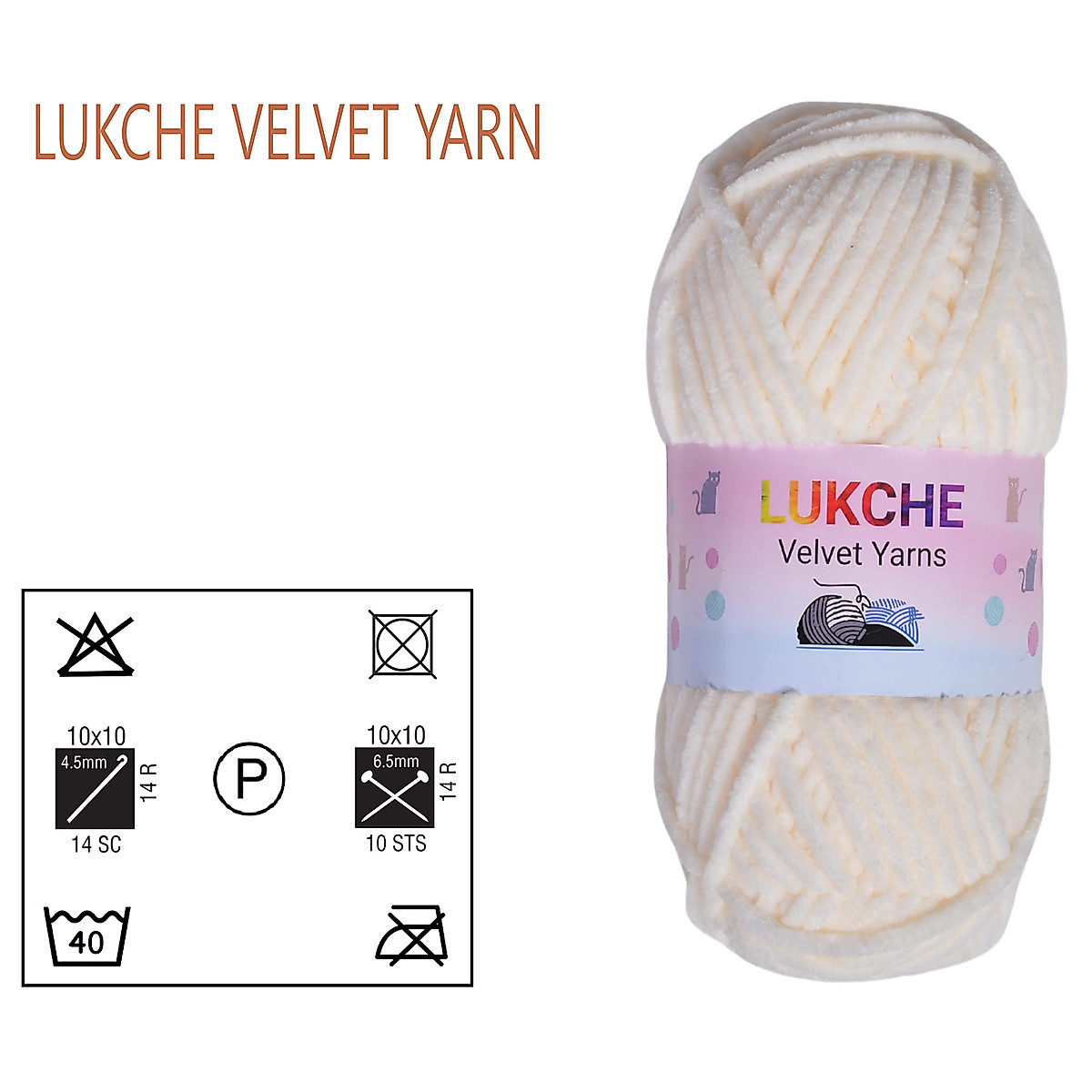 Lukche Super Soft Velvet Chenille Blanket Amigurumi Crochet Baby Blanket Knitting Yarn Super Bulky 3x100 gr (3x132 yds) Including Foldable Scissors (10002-Cream)