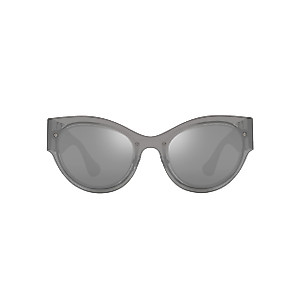 Versace Woman Sunglasses Transparent Grey Mirror Silver Frame, Light Grey Mirror Silver Lenses, 53MM