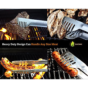 Cave Tools 3-Piece BBQ Tools Set - Includes Spatula, Tongs, & Fork - Heavy Duty Stainless Steel, Dishwasher Safe - BBQ Grill Accessories