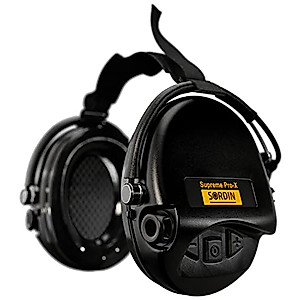 Sordin Supreme PRO X Neckband Safety Ear Muffs - With Gel Seal Hygiene Kit - Active Hearing Protection SNR: 25dB - Black - 76302-X-02-G-S