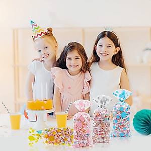 NEPOG 120Pcs Polka Dot Cellophane Bags, Cellophane Treat Bags, Goodie Candy Favor Bags with Twist Ties for Wedding Kids School Lunches Baby Shower Birthday Party Supplies