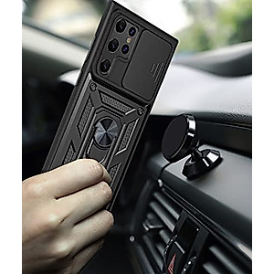 Hokwep for Samsung Galaxy S23 Ultra Case, S23 Ultra 6.8 inch Case with Slide Camera Cover, Built-in 360° Rotate Ring Kickstand, Shockproof Rugged Protective Cover Case for Galaxy S23 Ultra 5G (Red)