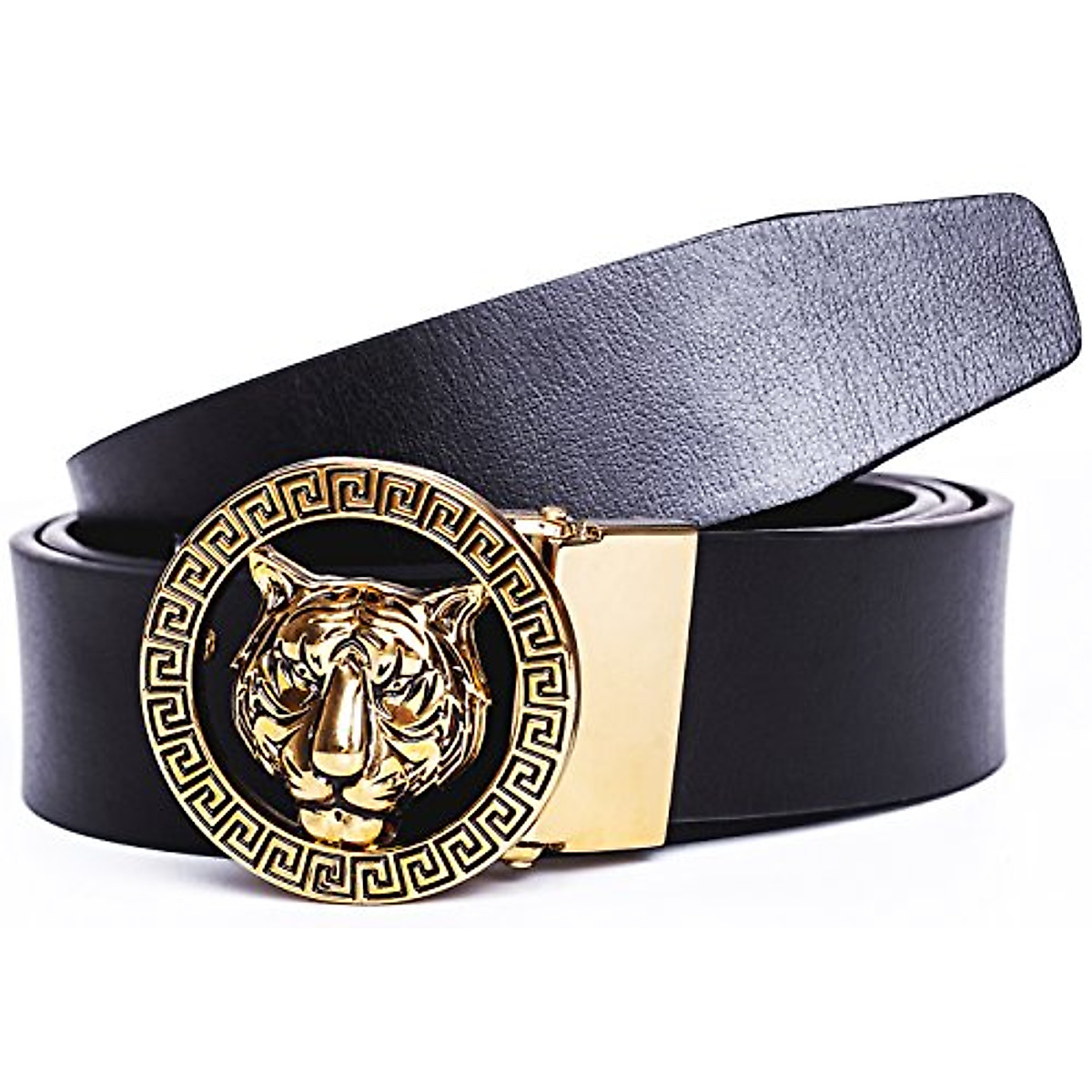 Old John Leather Men's Luxury Gold Tiger Buckle 35-mm Italian Leather Belt (105cm/41.3inch(34-36), Black)