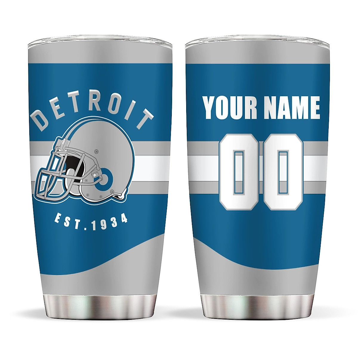 Custom Detroit Tumbler 20oz Stainless Steel with Lid & Straw Personalized Football Fans Gifts for Women Men Coffee Travel Insulated Mug Cup Add Name Number
